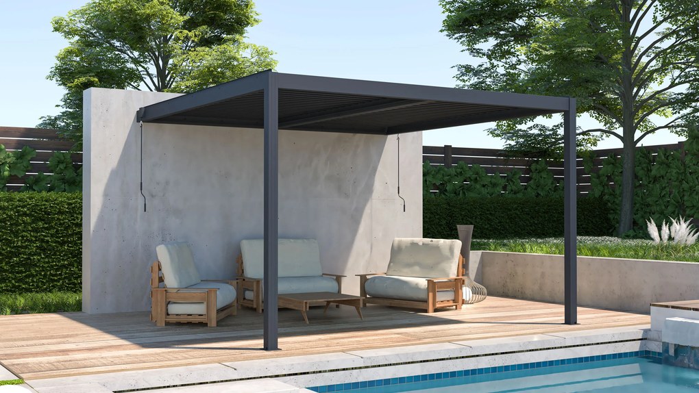 Bioklimatická pergola G21 Trenton Premium 4x4 m, antracitová hliníková