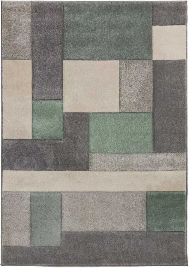 Kusový koberec Hand Carved Cosmos Mint / Grey / Cream, 80x150, zelená, kancelária, Flair Rugs