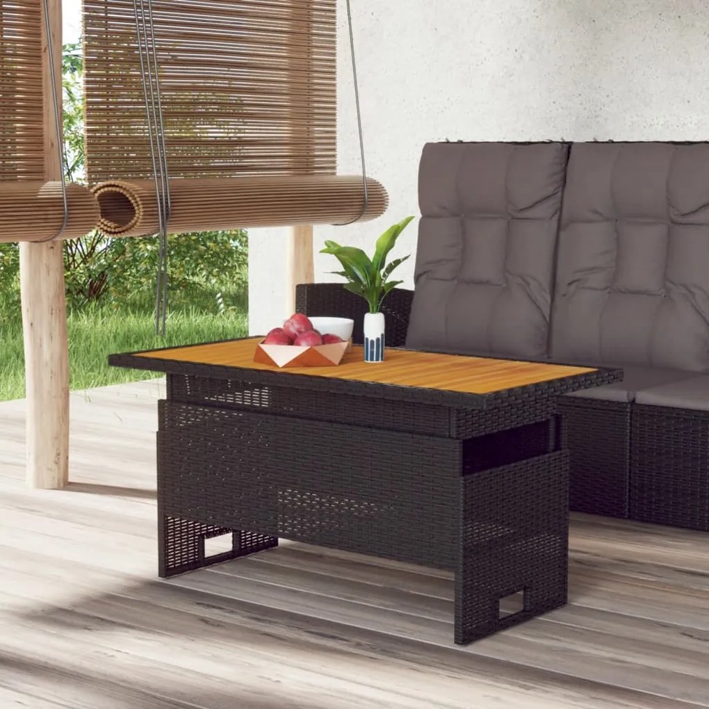 vidaXL Zahradní stůl černý 100x50x43/63 cm masivní akácie a polyratan
