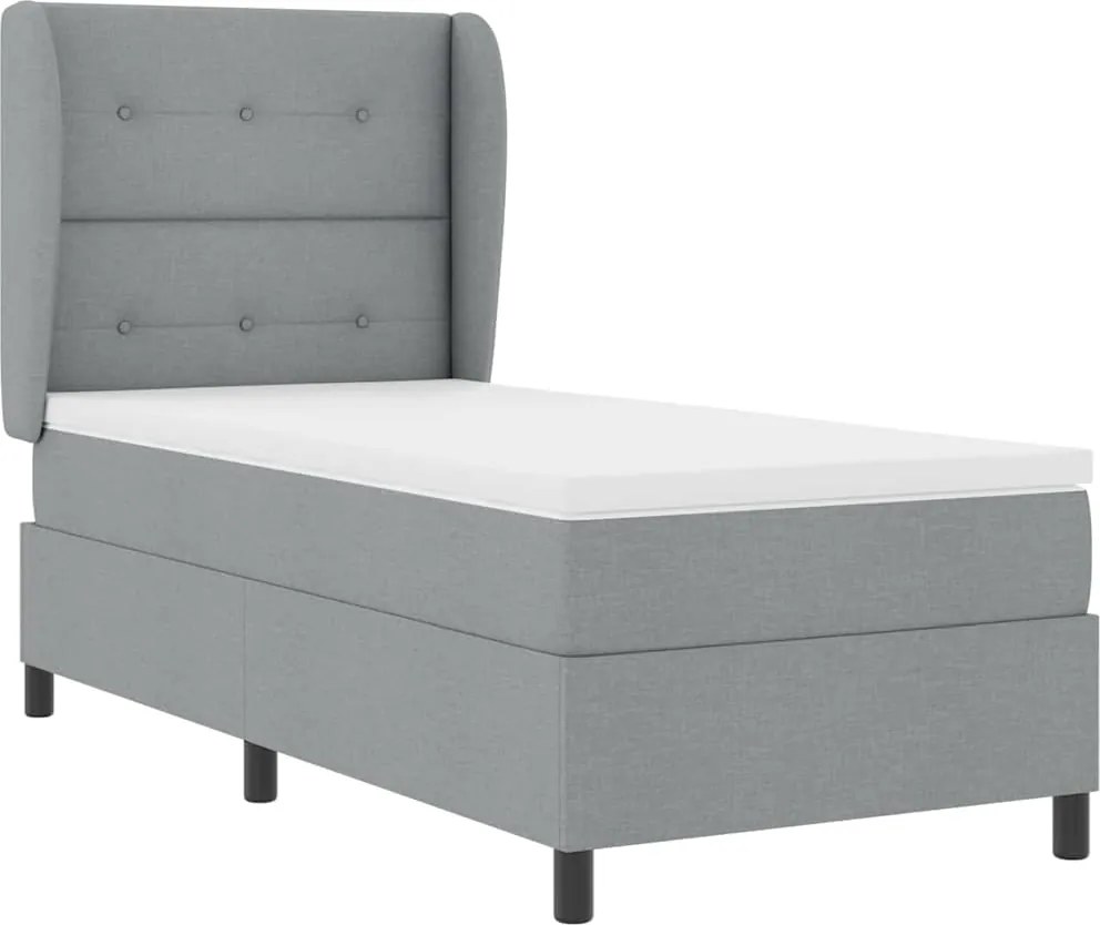 Postel s boxspringem s čelo Světle šedá 90 x 190 cm textil 3340536