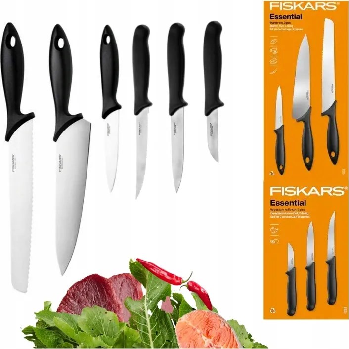 Fiskars Komplet Nožů 6 x Nůž Šéfkuchaře Chleba Essential