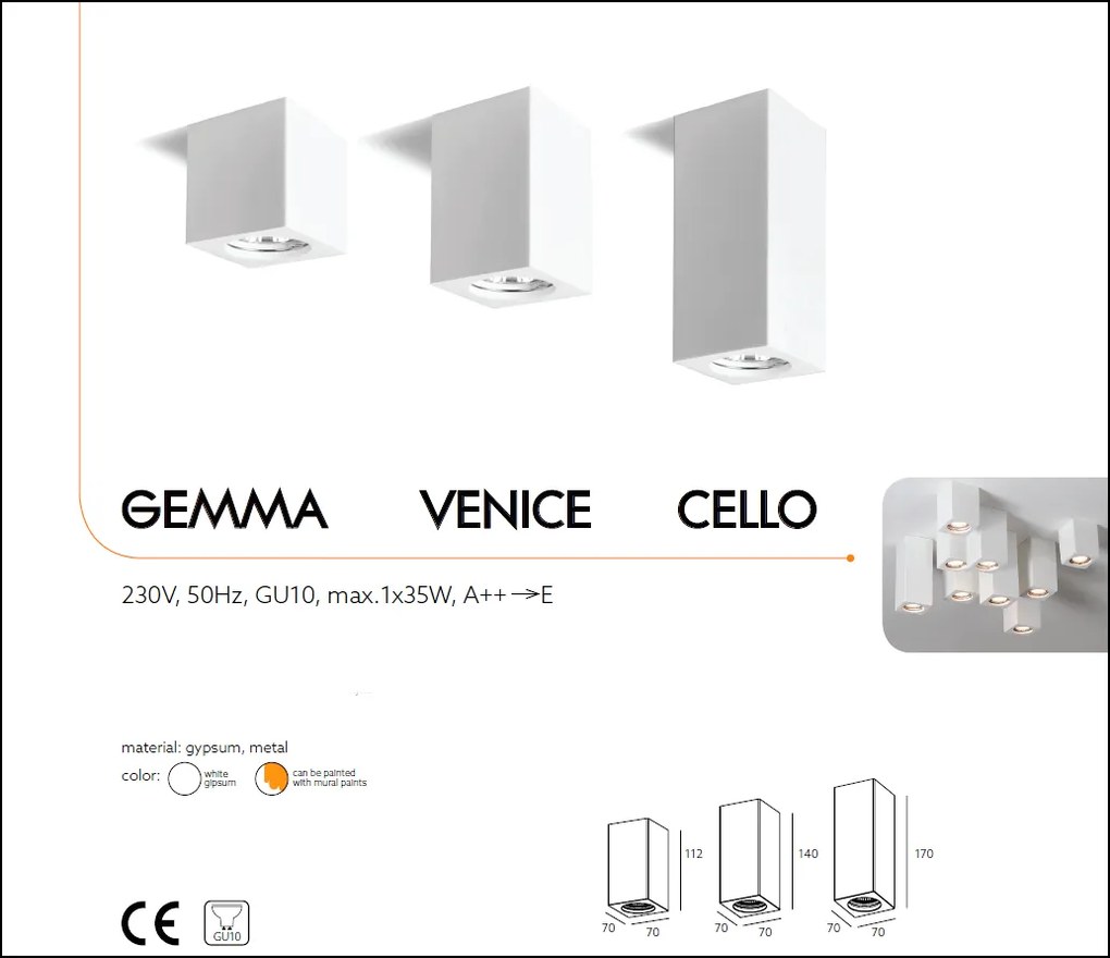 Čtvercové stropní svítidlo ze sádry Art of Light GEMMA