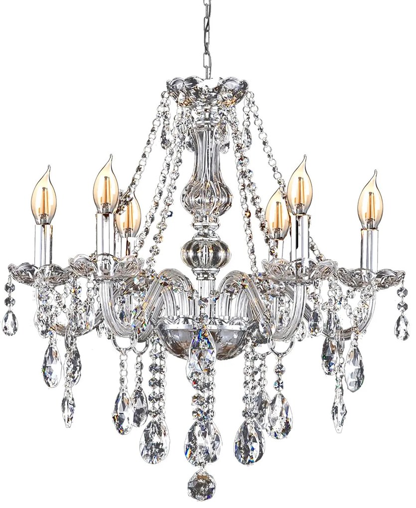 Toolight - Křišťálový závěsný lustr 6xE14 60W 392183, stříbrná, OSW-04007