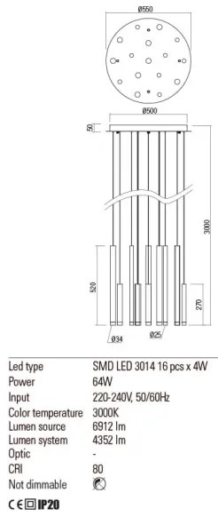 Redo 01-2061 - LED Lustr na lanku MADISON 16xLED/4W/230V lesklý chrom/černá/měď