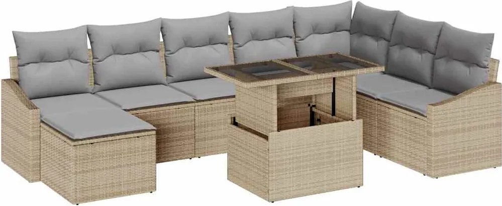 Set pohovek 9 ks Béžová a Světle šedá polyratan 3349056