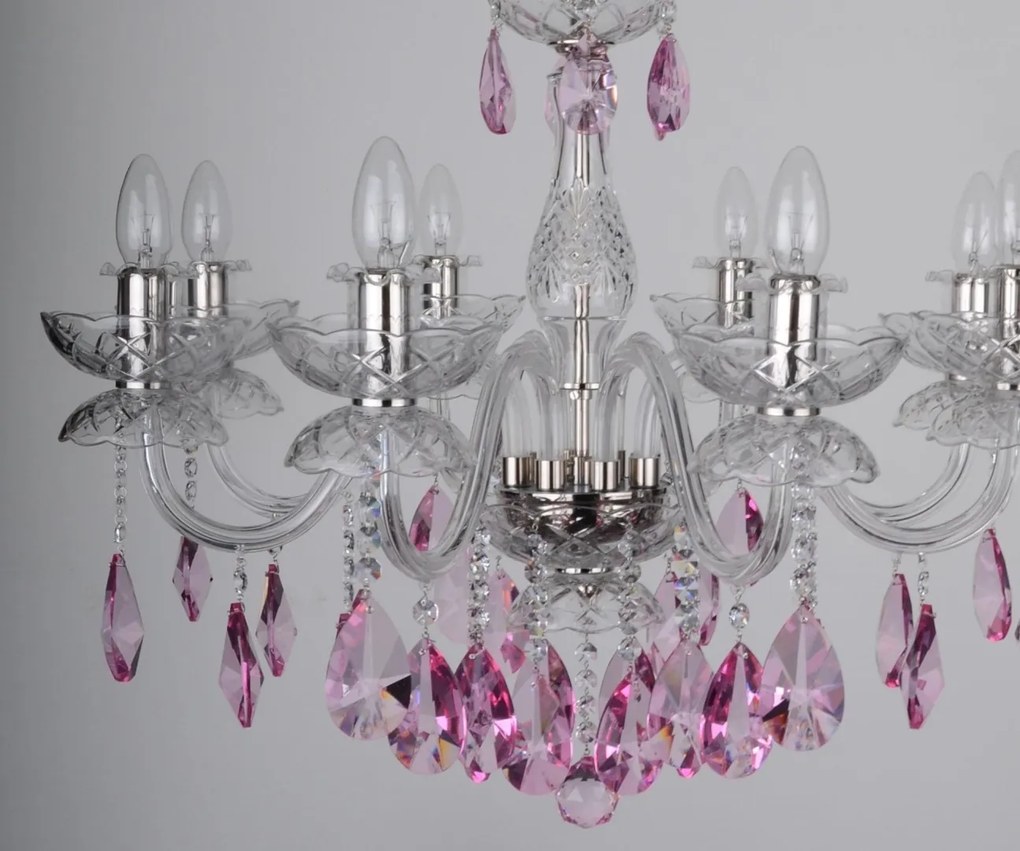 8 Arms Crystal chandelier with smooth glass arms &amp; Cut violet fuchsia almonds