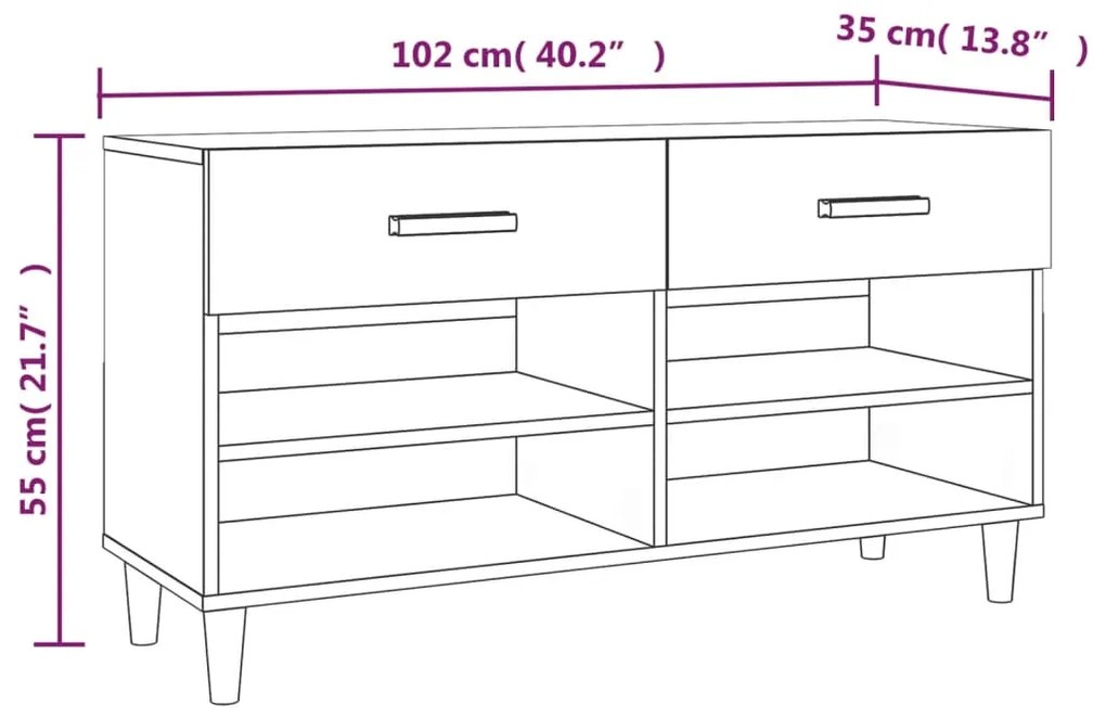 Botník bílý 102 x 35 x 55 cm kompozitní dřevo - Default Title