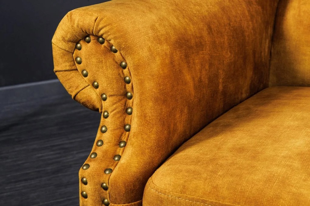 Designové křeslo Chesterfield hořčicovo-žlutý samet