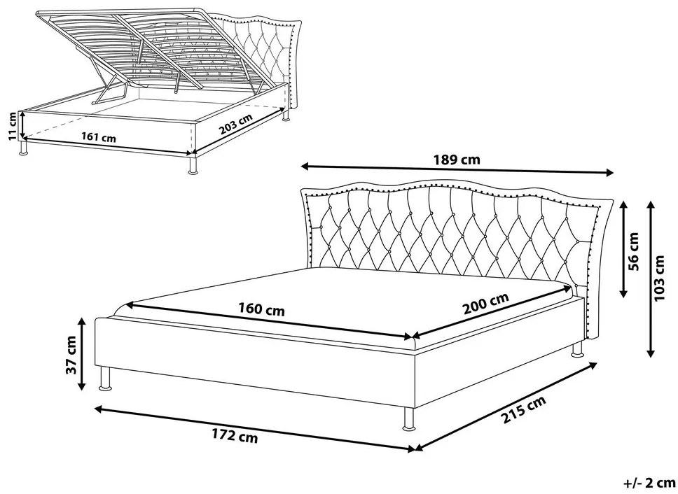 Šedá čalouněná postel Chesterfield s úložištěm 160x200 cm METZ Beliani