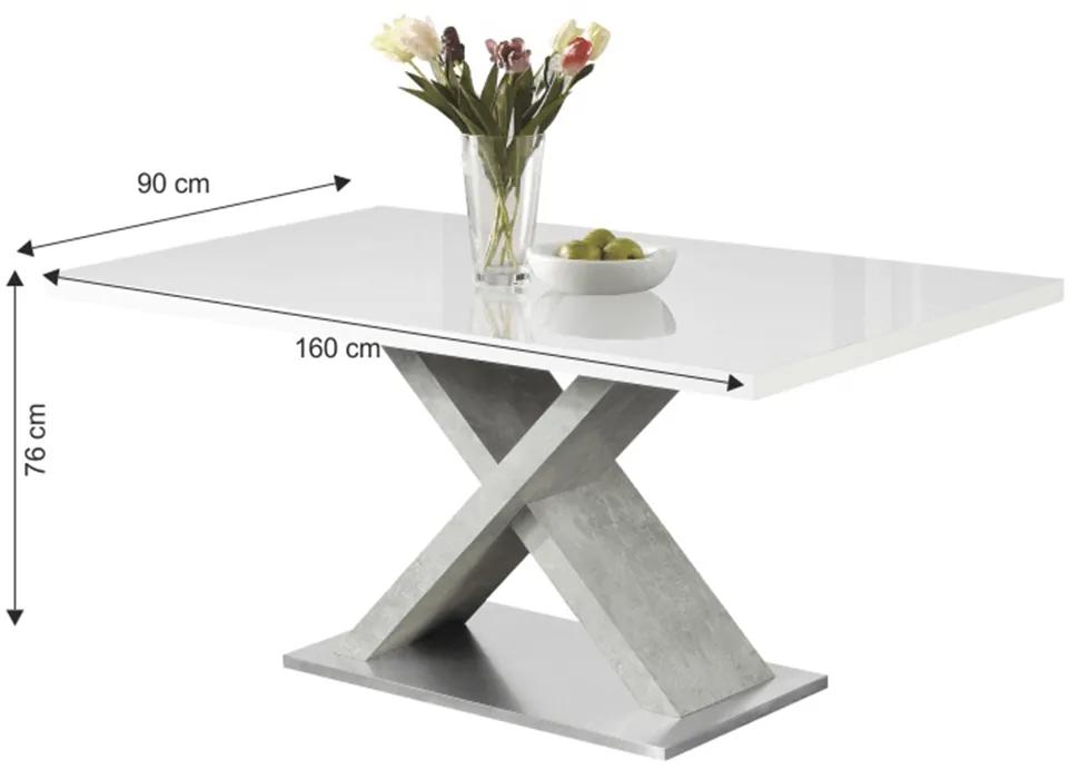 Jídelní stůl FARNEL vysoký lesk bílý HG a beton
