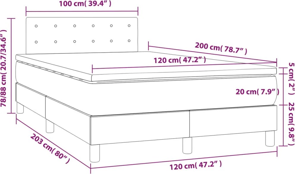 vidaXL Box spring postel s matrací 120x200 cm textil [3140927] Barva: světle šedá