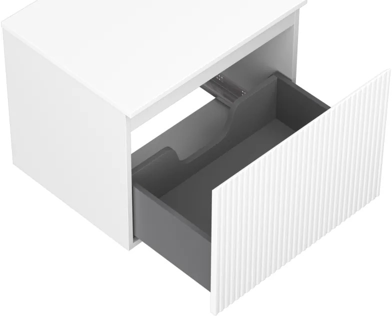 Mexen Rivel, koupelnová skříňka 60 cm s pracovní deskou, 1 zásuvka, drážkovaná, bílá matná, 91A20-06047-1-BFC01