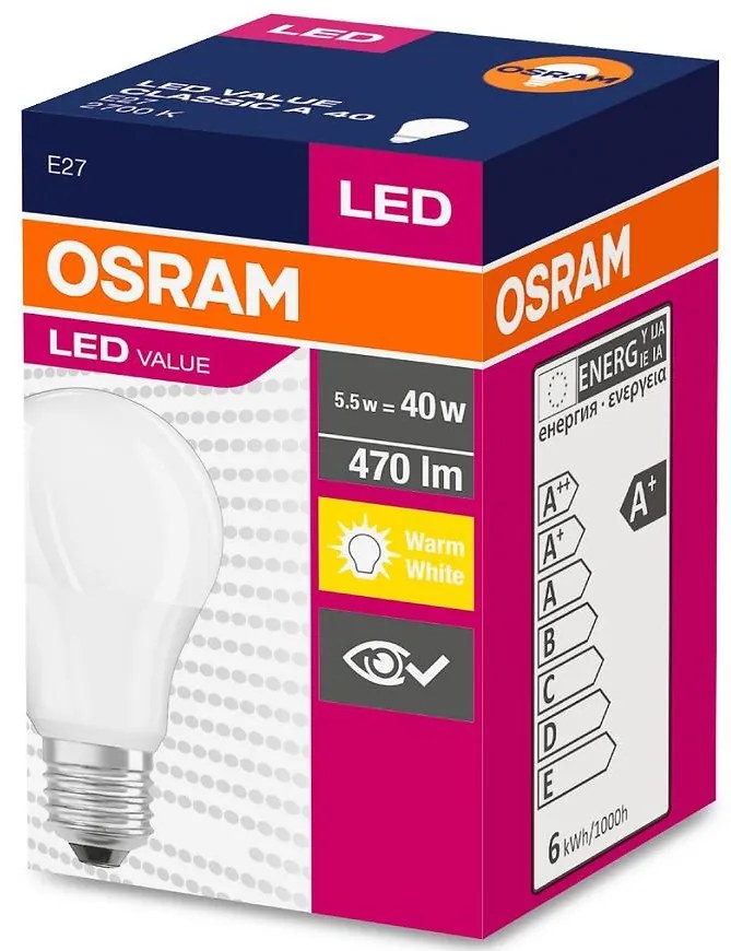 Žárovka LED 6W/827 E27 Value Cl A 40 Fr