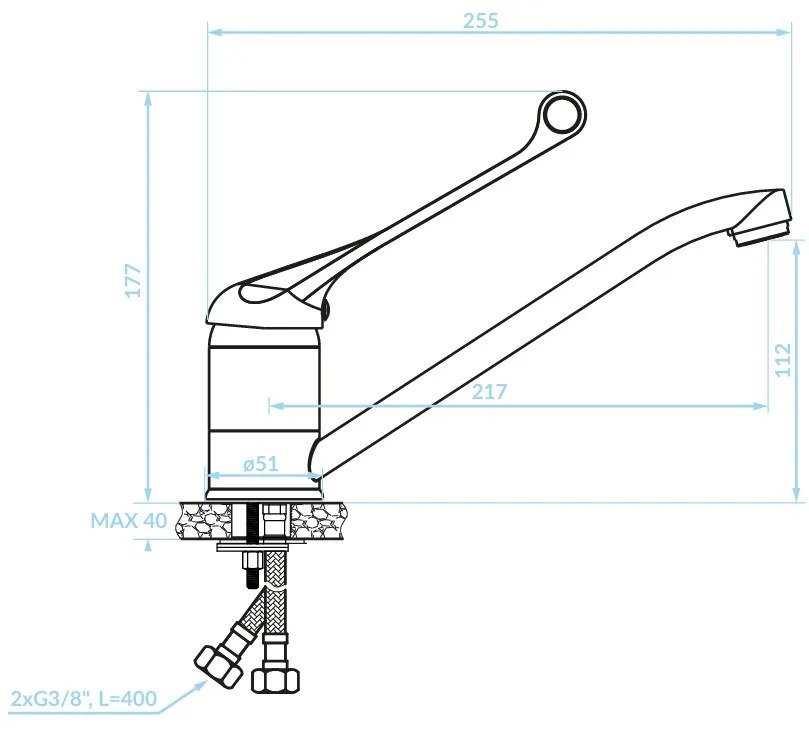Kuchinox Madera, dřezová baterie s lékařskou pákou, chromová, LAV-BQM_06MD