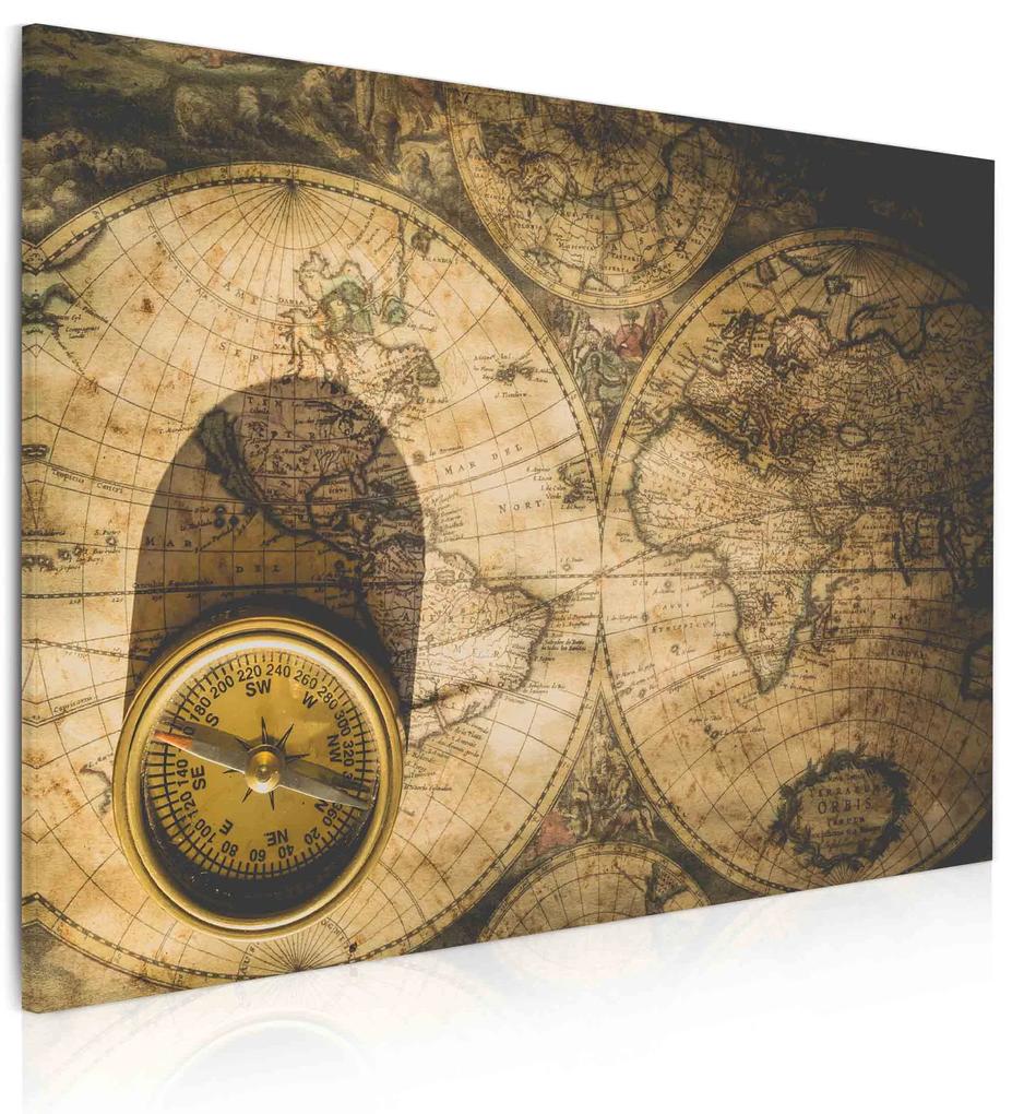 Malvis ® Obraz kompas na mapě Velikost (šířka x výška): čtyřdílný čtverec - 50x50 cm