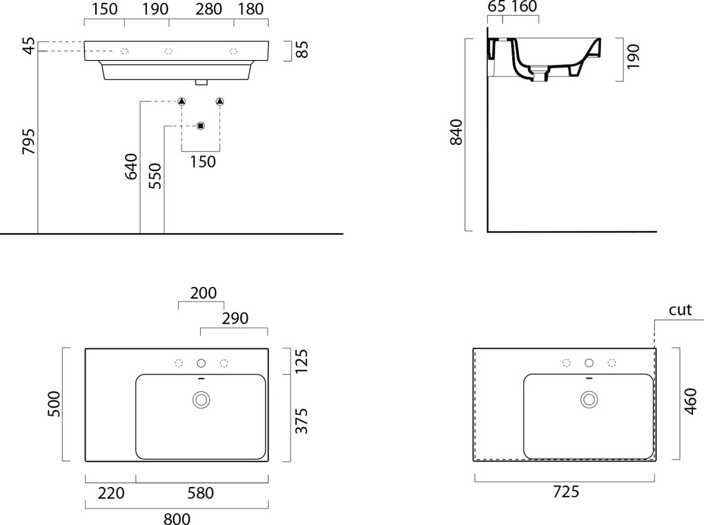 GSI GSI, NUBES keramické umyvadlo 80x50cm, s odkládací plochou vlevo, bílá ExtraGlaze, 9630111