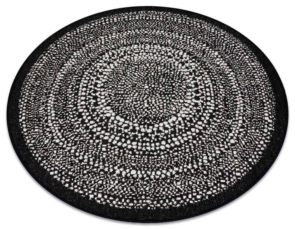 Koberce Łuszczów Kulatý koberec FLAT 48834690 SISAL Tečky černý kruh 120 cm