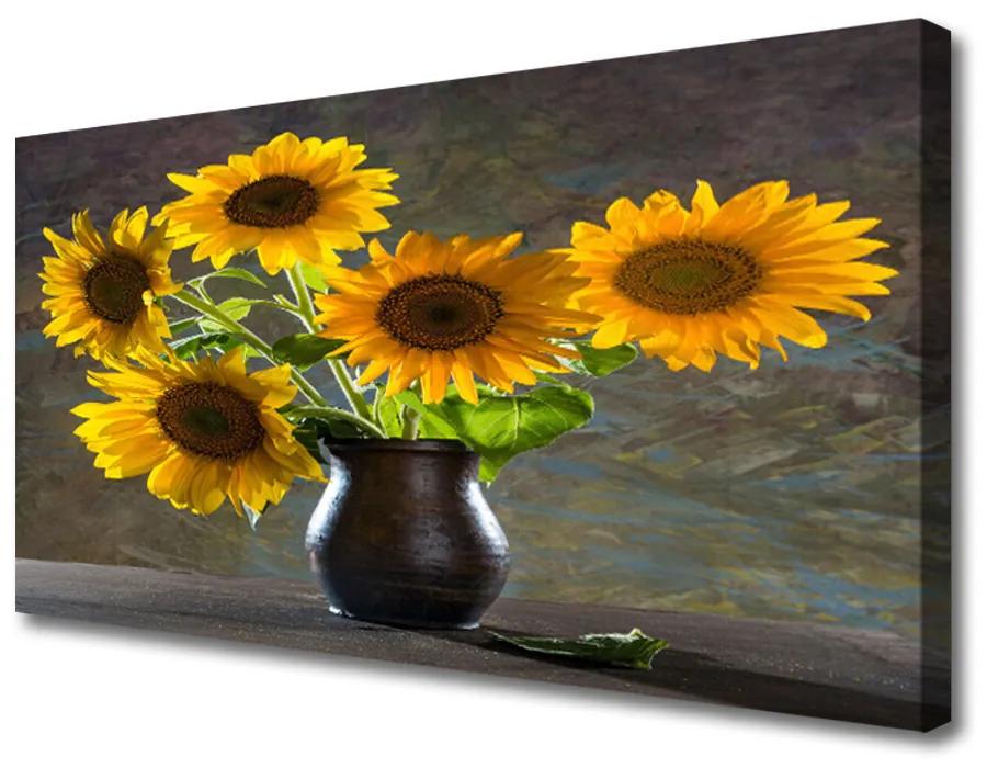 Obraz na plátně Slunečnice Váza Rostlina 140x70 cm