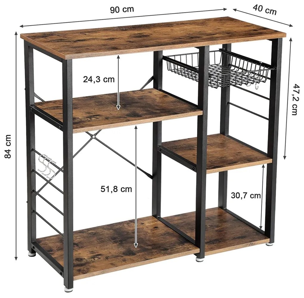 Kuchyňský regál s výsuvným košem TAYLOR 84x90 cm, rustikálně hnědý