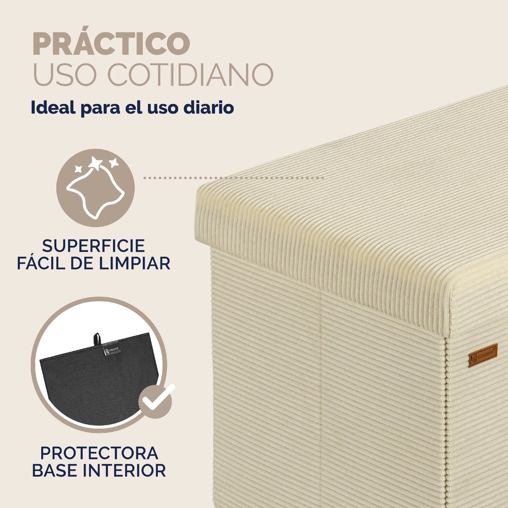 Lavice s úložným prostorem béžová manšestr 76x38x38cm MDF skládací