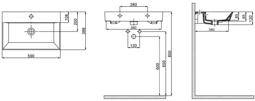Lavedo Tessera Black 60 koupelnová skříňka s umyvadlem