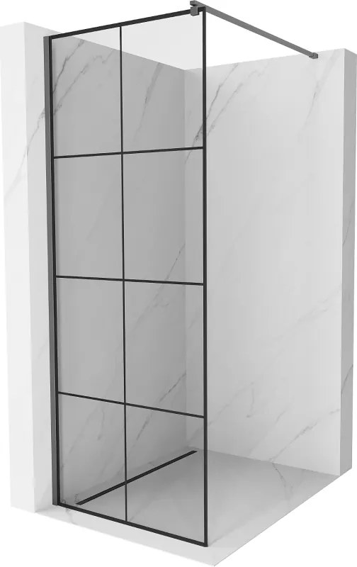 Mexen Kioto, sprchová zástěna Walk-In 90 x 200 cm, 8mm čiré sklo černý vzor, grafitový profil, 800-090-101-95-77