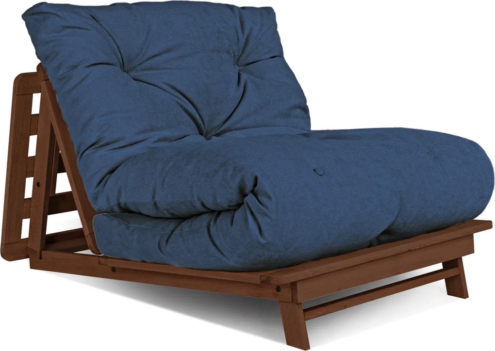 Marior Home Rozkládací futonové křeslo / pohovka Layti - 90 cm / Modrá / Ořech olejovaný