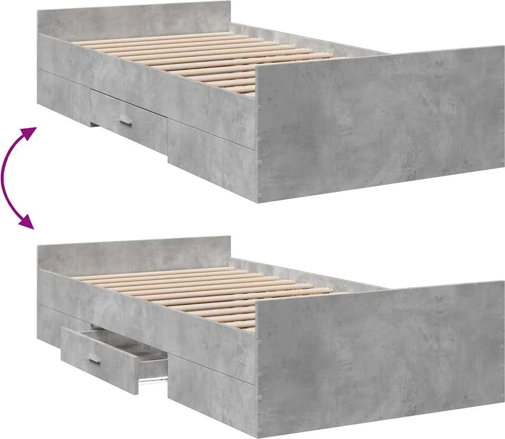 Rám postele se zásuvkami betonově šedý 75 x 190 cm kompozit 3280352