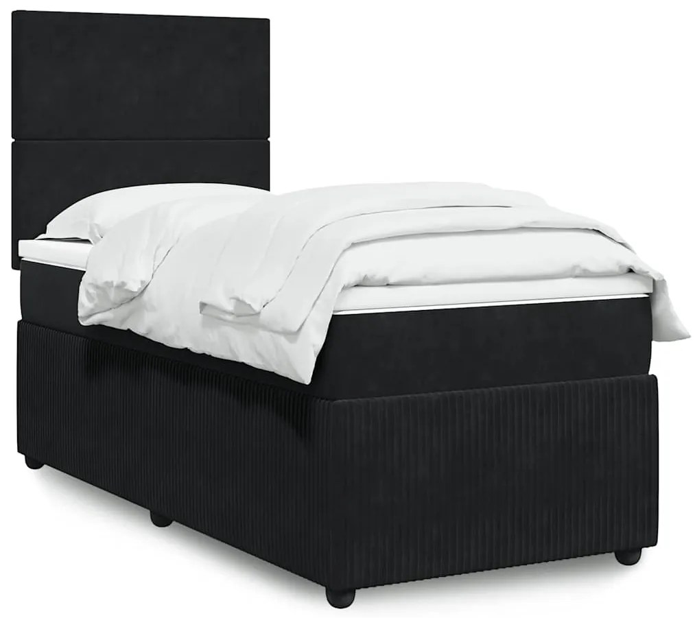 Box spring postel s matrací černá 90x200 cm samet 3292234