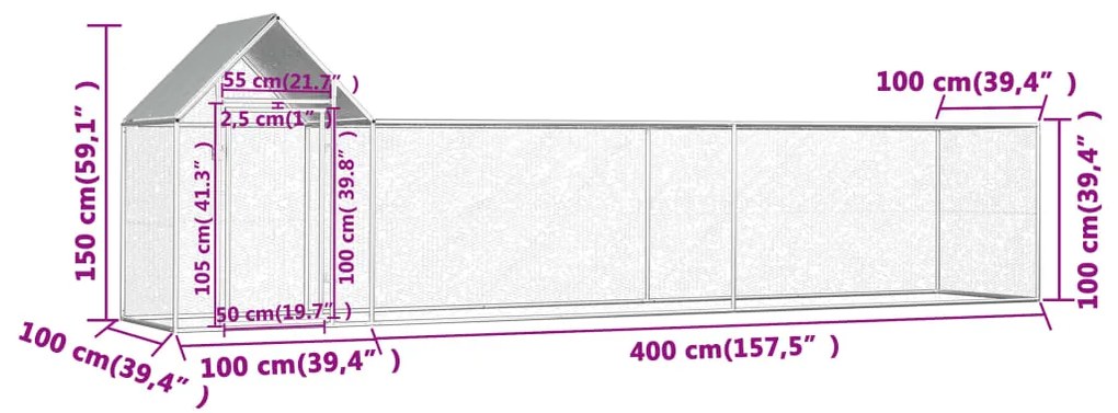 vidaXL Marketos Klec pro kuřata 5 x 1 x 1,5 m pozinkovaná ocel