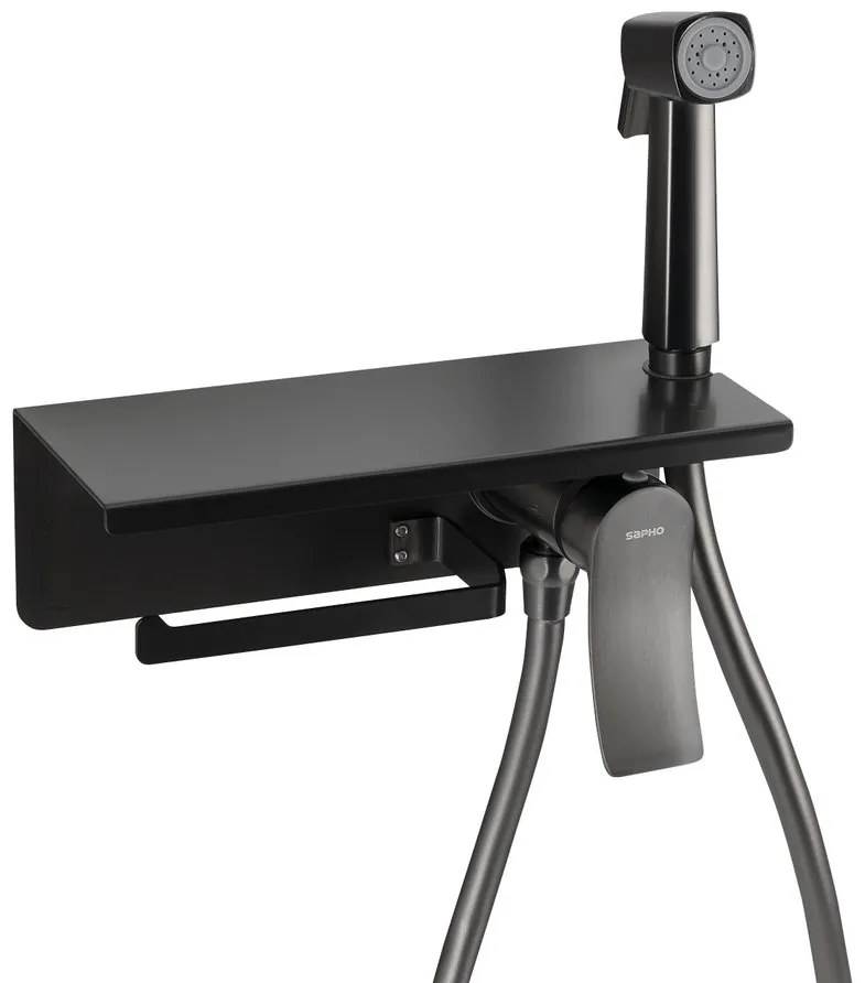 Sapho Sapho, Podomítková bidetová baterie se stop sprchou a držákem toaletního papíru, gun metal, TJ040GM