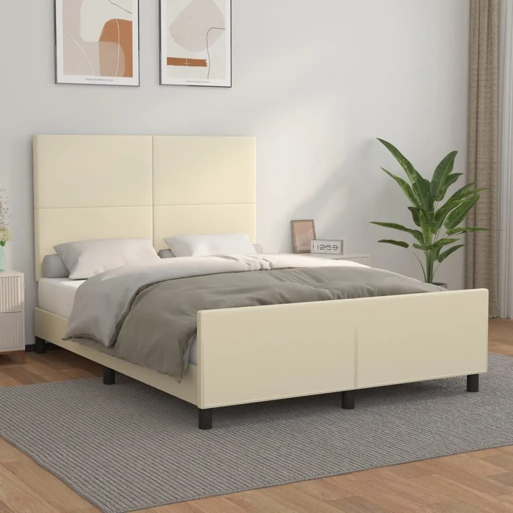 Rám postele s čelem krémový 140x190 cm umělá kůže 3125447