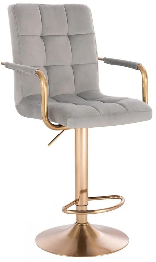LuxuryForm DESIGN Barová židle VERONA GOLD VELUR na zlaté kulaté podstavě - světle šedá