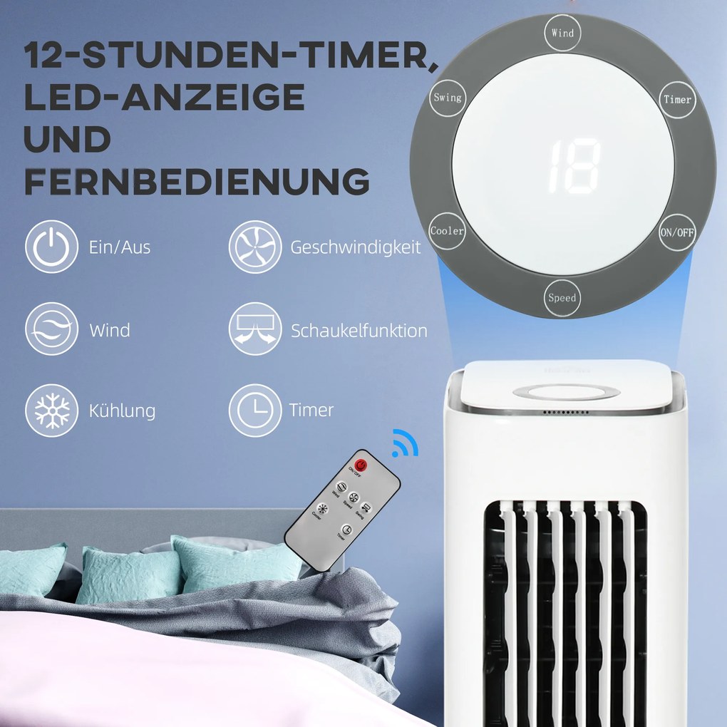 chladič vzduchu 2 v 1 s vodním chlazením 5l nádrž na vodu, 12h časovač, pro 20 ㎡