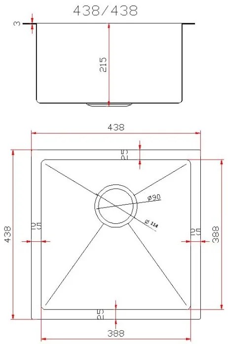 Gamma Gamma, 1-komorový ocelový dřez 438x438x215 mm, broušená ocel, GMA-S4444-CH