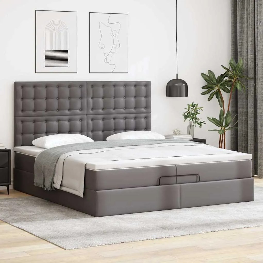Osmanský rám postele s matrací šedá 200x200cm umělá kůže 3313024