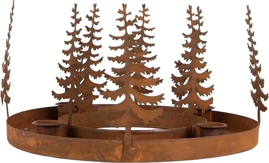 Kovový rustikální svícen adventní věnec se stromky Candle Rust - Ø 30*15 cm
