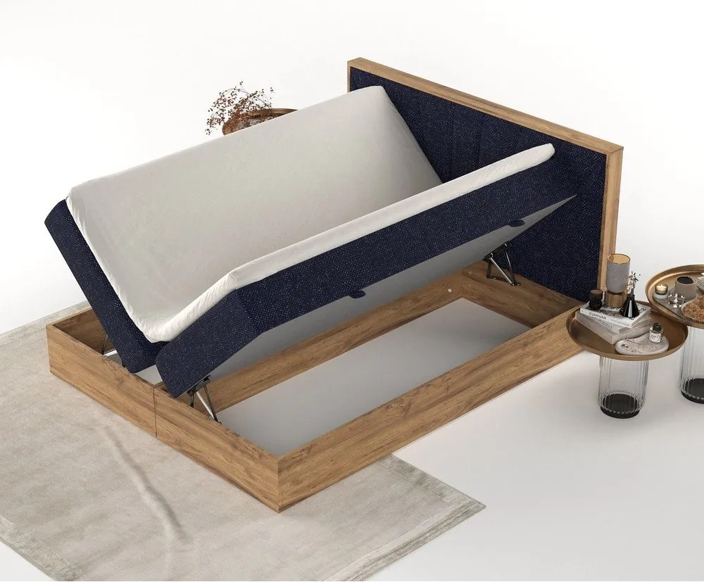 Boxspring postel s úložným prostorem v tmavě modro-přírodní barvě 200x200 cm Asahi – Maison de Rêve