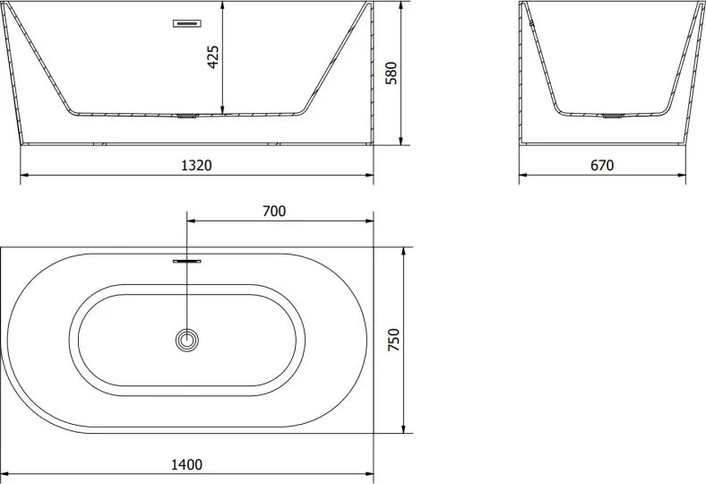 Mexen Mia, volně stojící rohová vana pravá 140 x 75 cm, bílá, bílý přepad, 52691407500P-20