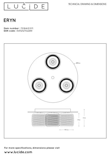 Lucide 70184/03/11 - Stropní svítidlo ERYN 3xG9/42W/230V
