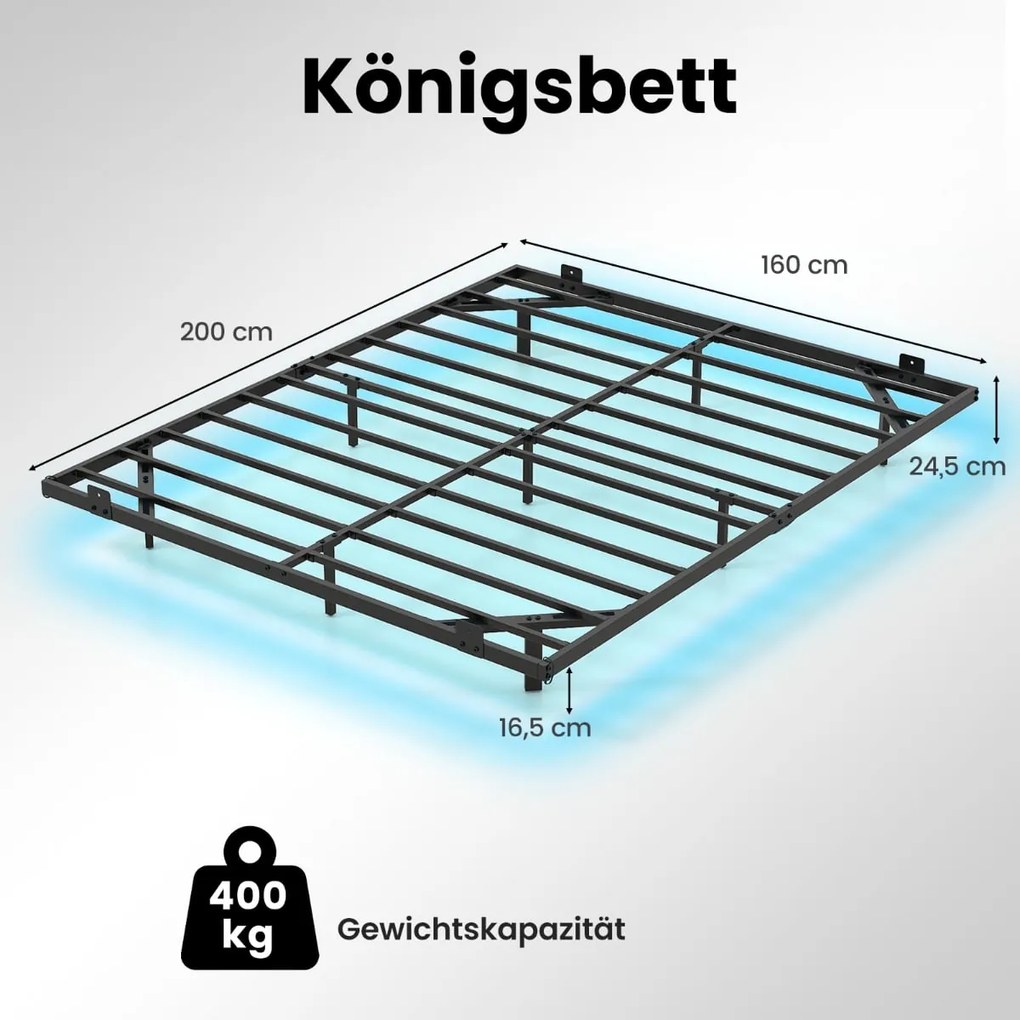Costway Rám plovoucí postele Queen s LED světly moderní kovový rám