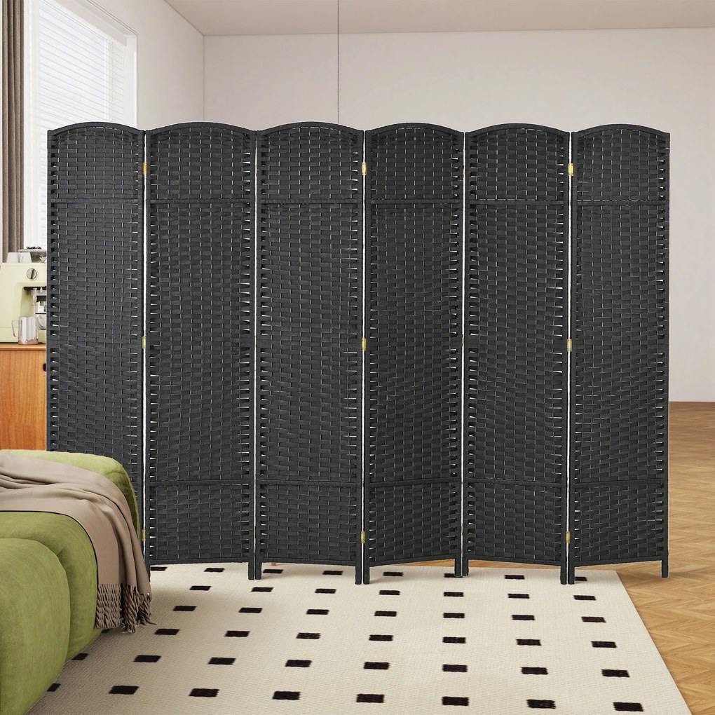 HOMCOM Skládací rozdělovací stěna 6-panelová 240x170 cm - Záclona pro soukromí do obývacího pokoje, ložnice, kanceláře - černá