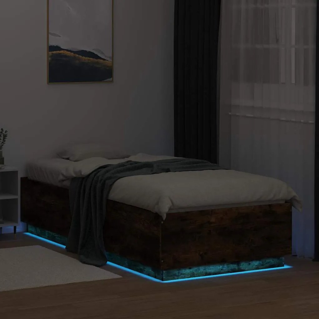 Rám postele s LED osvětlením kouřový dub 100 x 200 cm kompozit 3209629