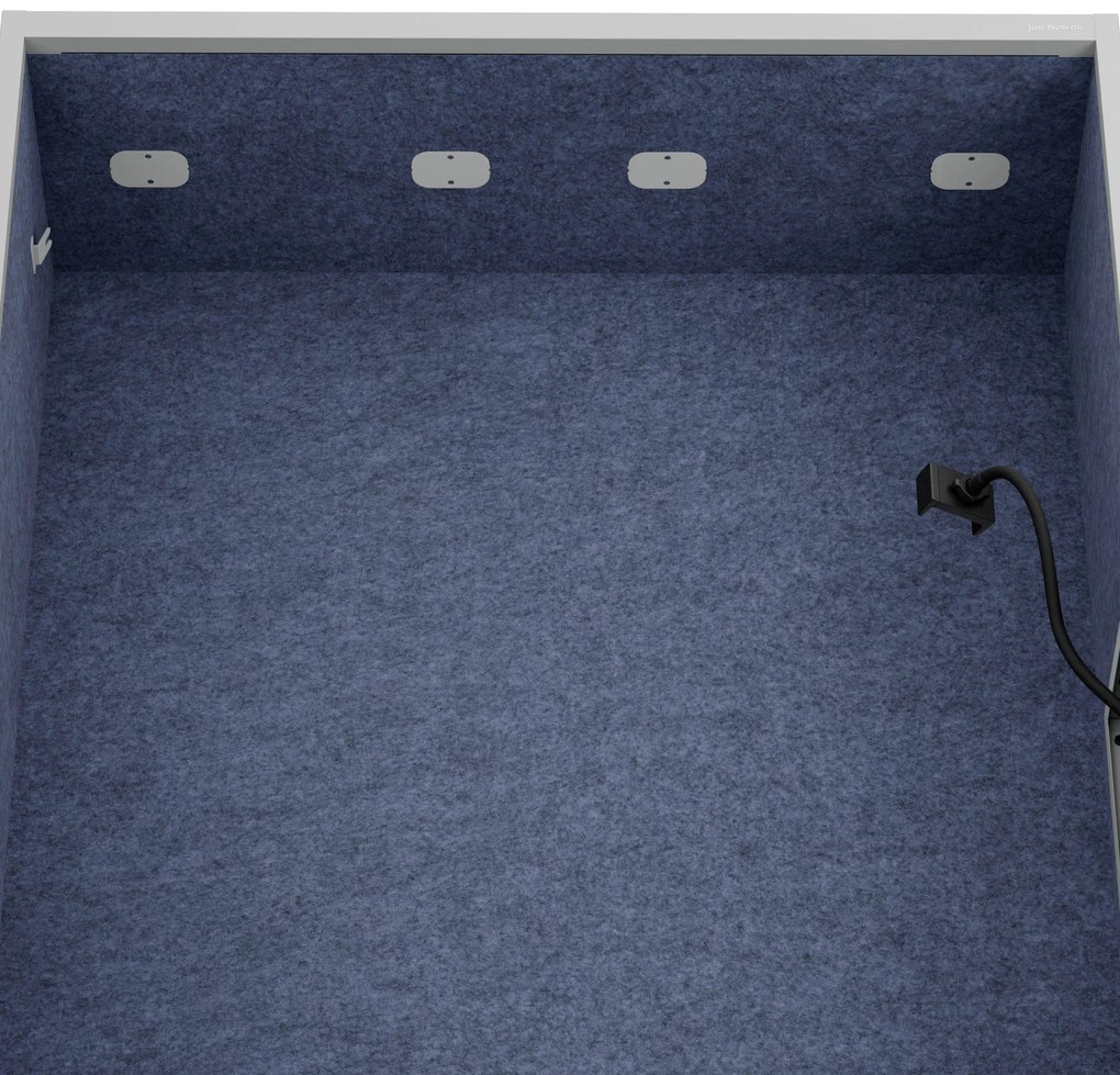 Skříň se sedákem a zónou ticha SALLY MentalBox, šedá konstrukce, tmavěmodrý sedák, 1850 x 1150 x 400 mm