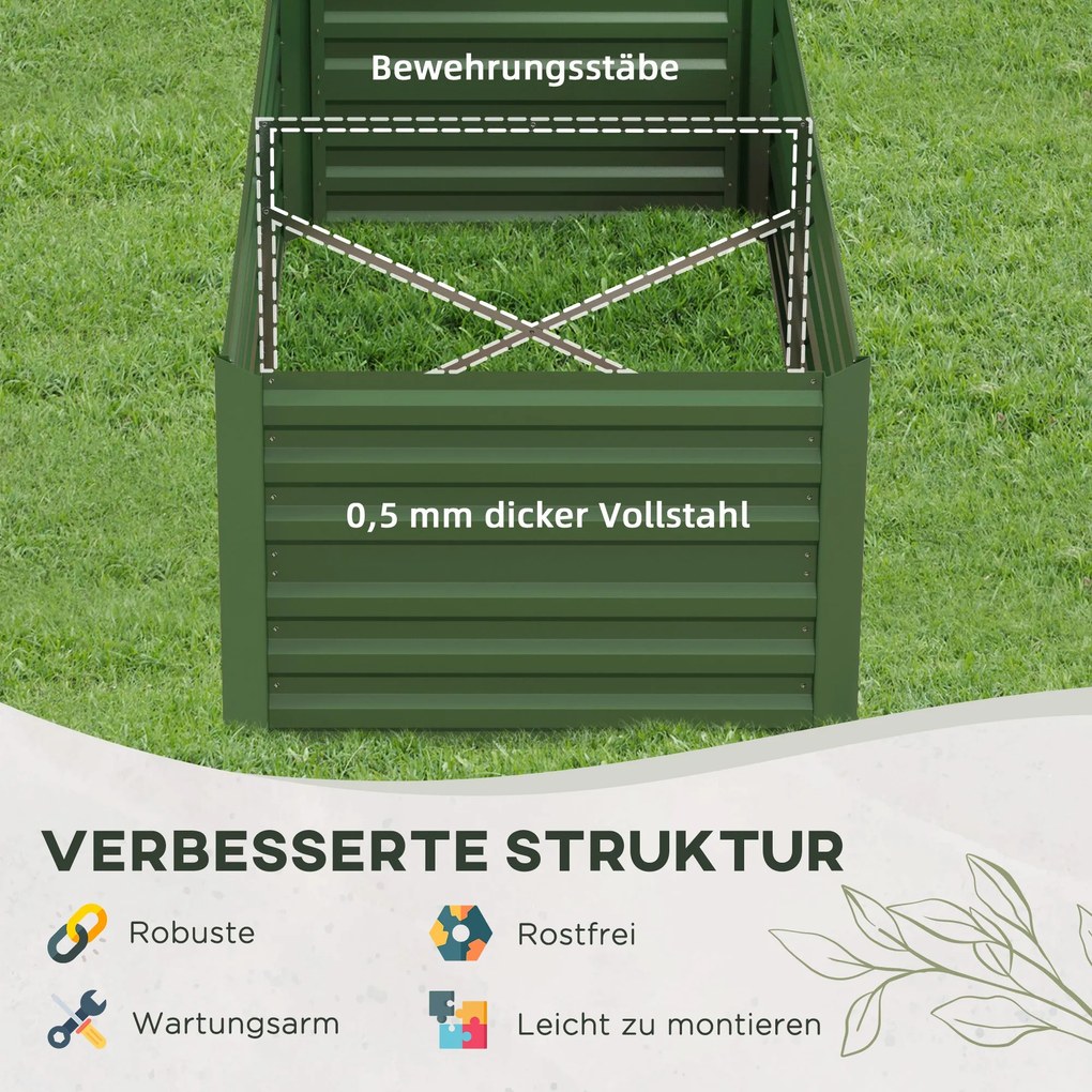 Vyvýšený zahradní záhon Outsunny z oceli, rostlinný záhon, studený rám, skládatelná nádoba na rostliny 180x90x60cm pro zahradu, balkon, terasu, zelen…