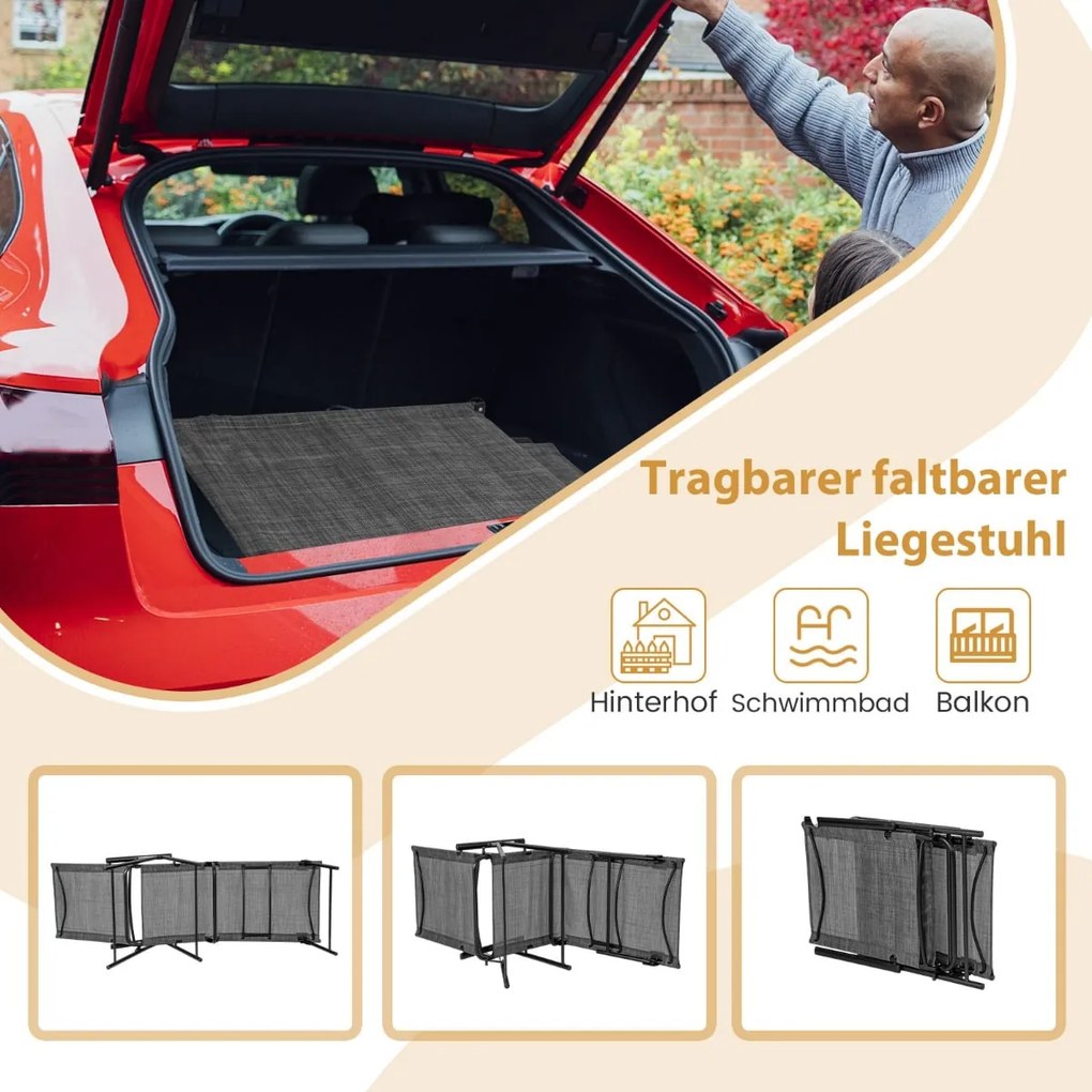 Costway Sada 2 skládacích lehátek Zahradní lehátka s nastavitelným opěradlem