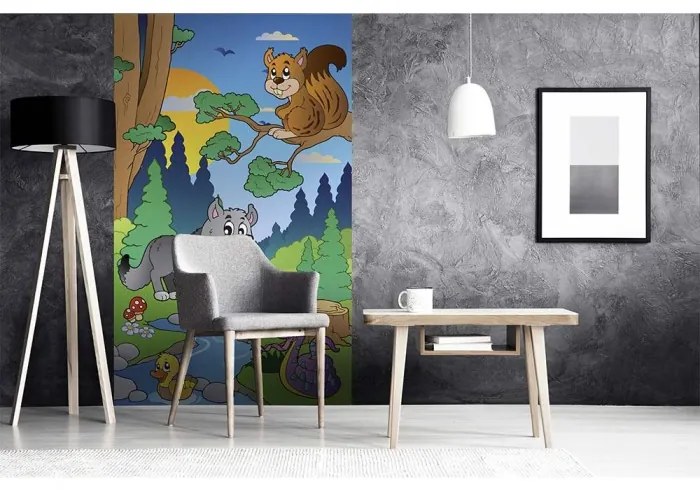 DIMEX | Dětská vliesová fototapeta na zeď Zvířátka v lese MS-2-0336  | 150 x 250 cm | zelená, vícebarevná
