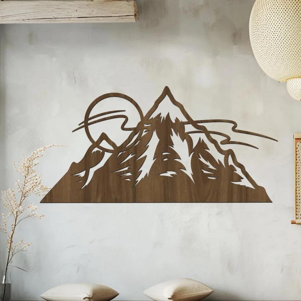 dřevo života Dřevěné hory s východem slunce na zeď Rozměry (cm): 60x30, Barevný vzor: Ořech