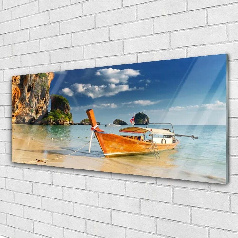 akrylový obraz Loďka Moře Krajina 125x50 cm