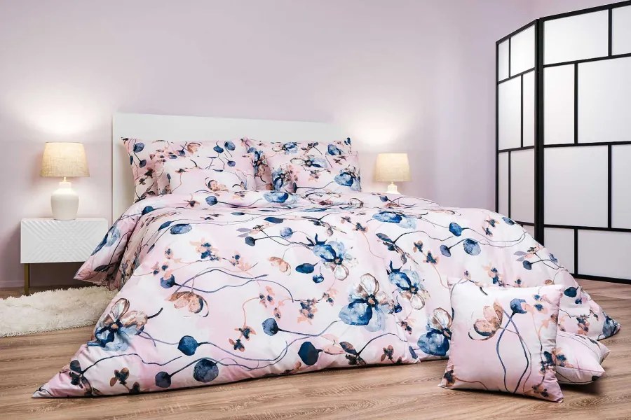 DADKA Povlečení krep Bloom elegance pudrová 220x200, 2x 70x90 cm